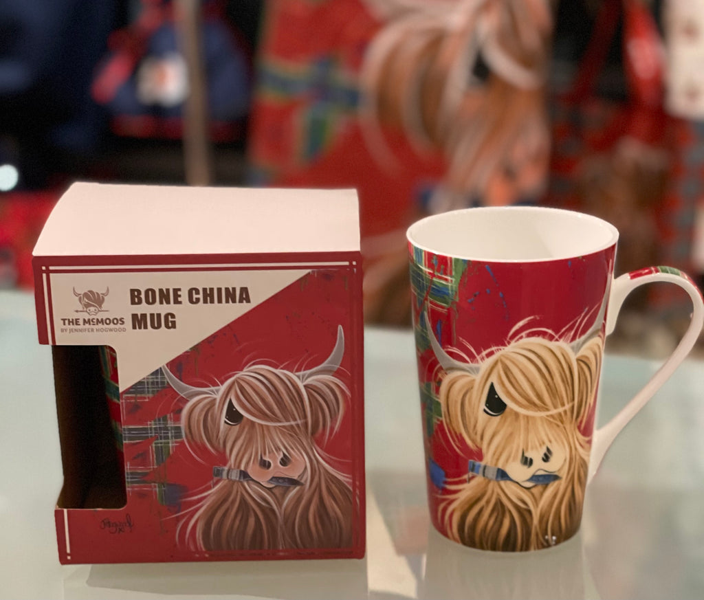 McMoo Tartan Paint Bone China Mug x1 – Couthie Gifts from Scotland